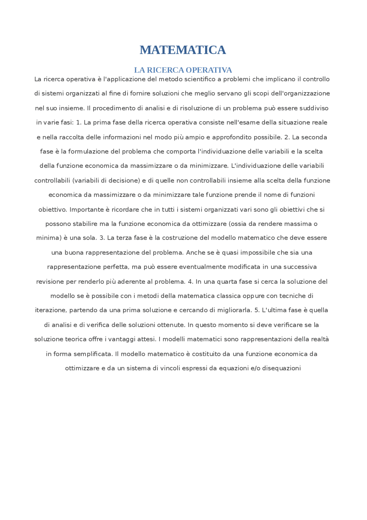 Appunti Sulla Ricerca Operativa Docsity