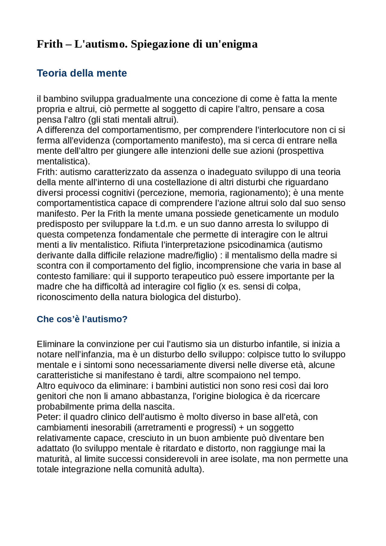 Frith Lautismo Spiegazione Di Unenigma Docsity