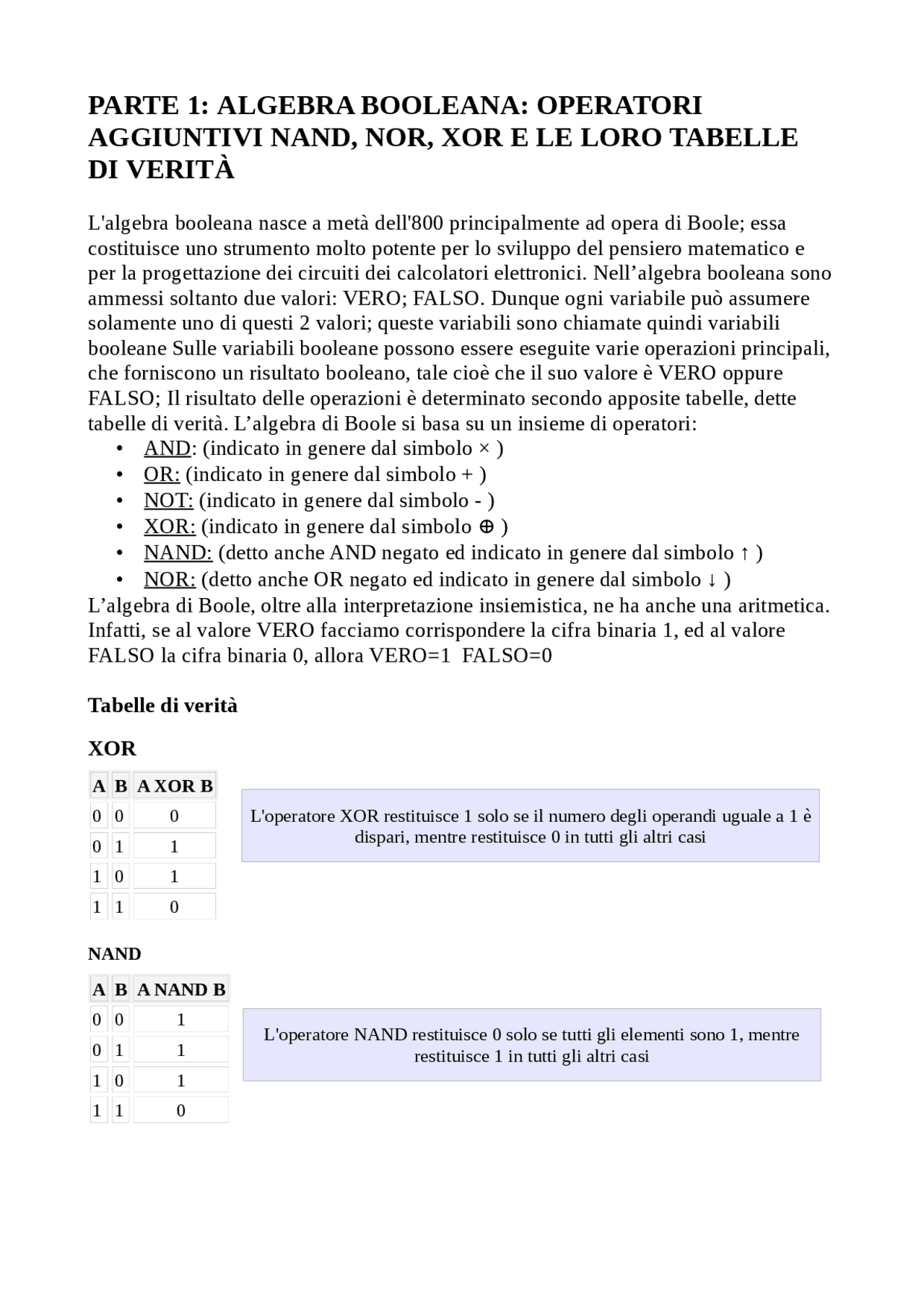 ALGEBRA BOOLEANA E OPERATORI LOGICI | Guide, Progetti e Ricerche di Fondamenti di informatica ...