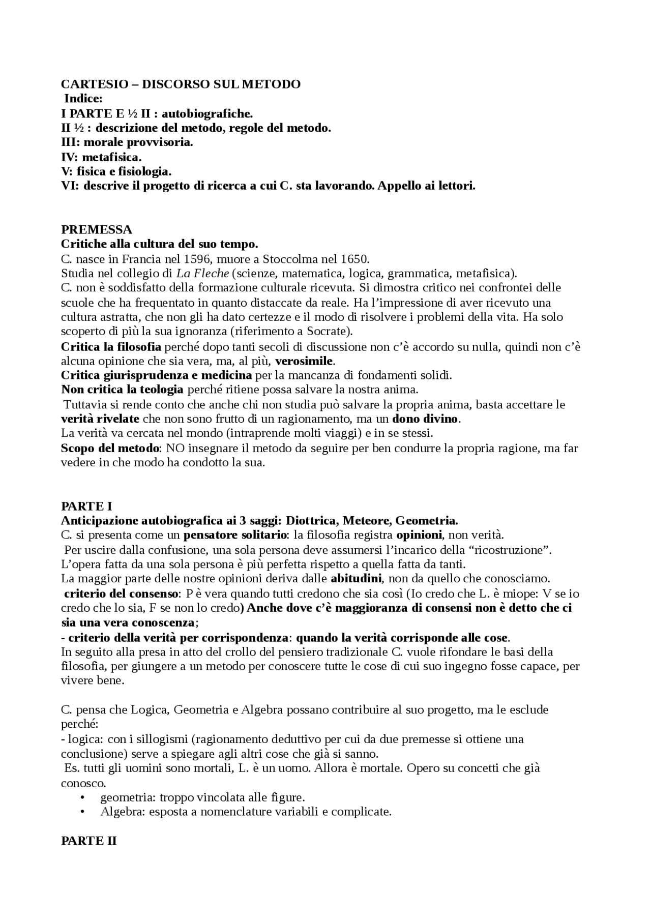 Cartesio Discorso Sul Metodo Docsity