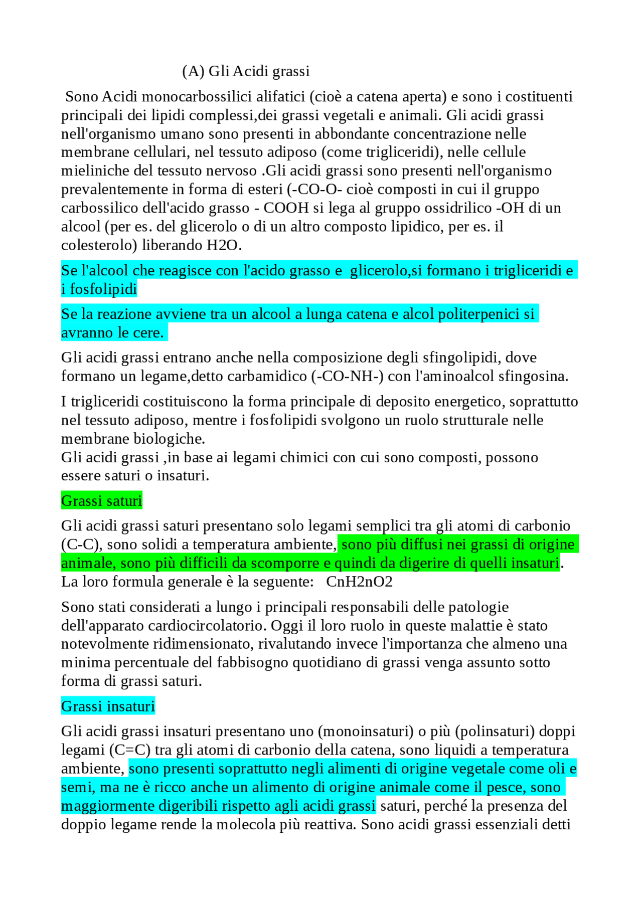 Acidi Grassi Docsity