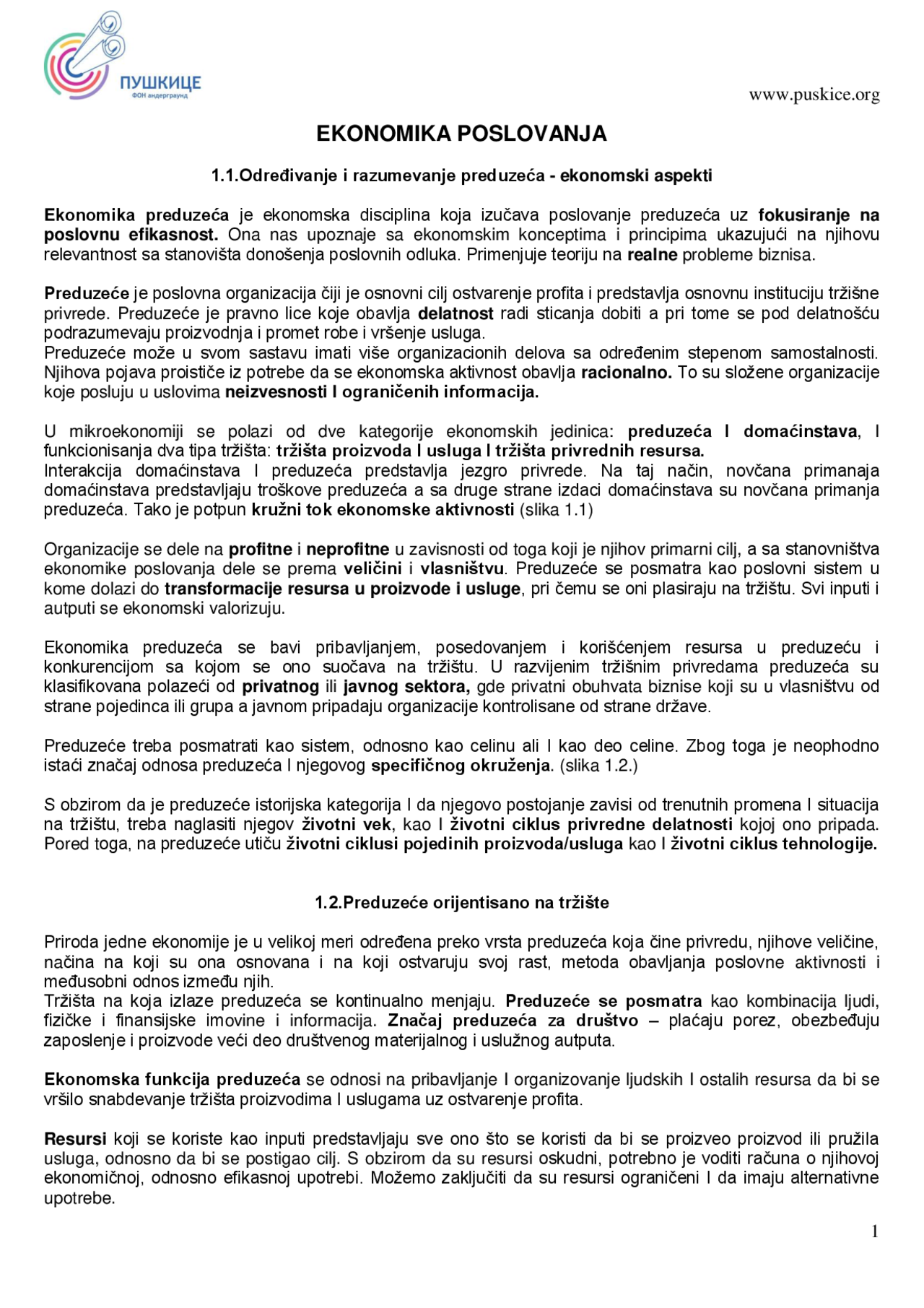 Skripta Iz Ekonomike Rezime Predlog Ekonomika Preduzeća I Menadžment