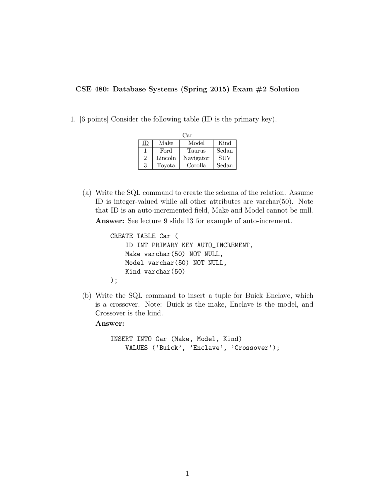 5 Questions With Answers On Database Systems Exam 2 Cse 480