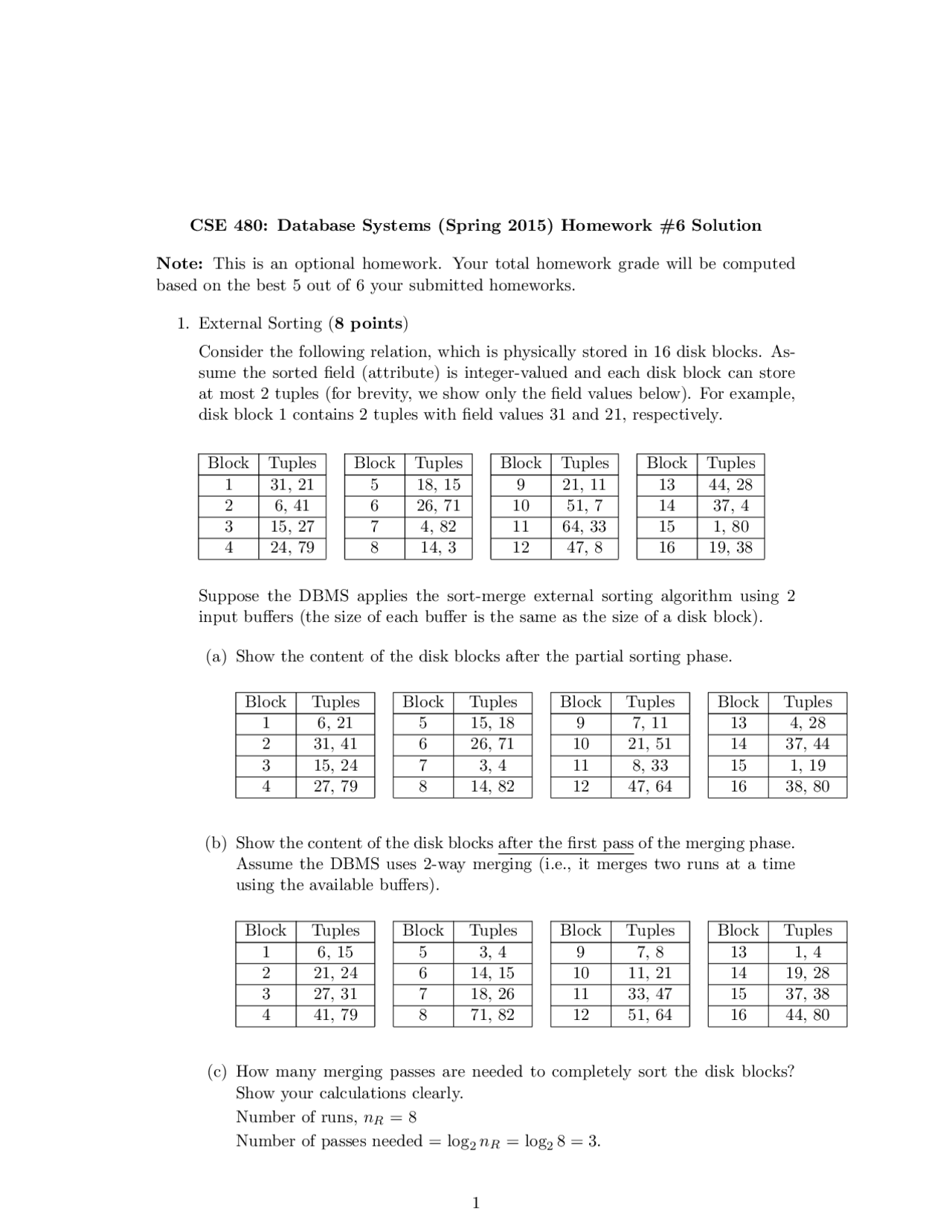 Solutions To Homework 6 On Database Systems Cse 480 Docsity
