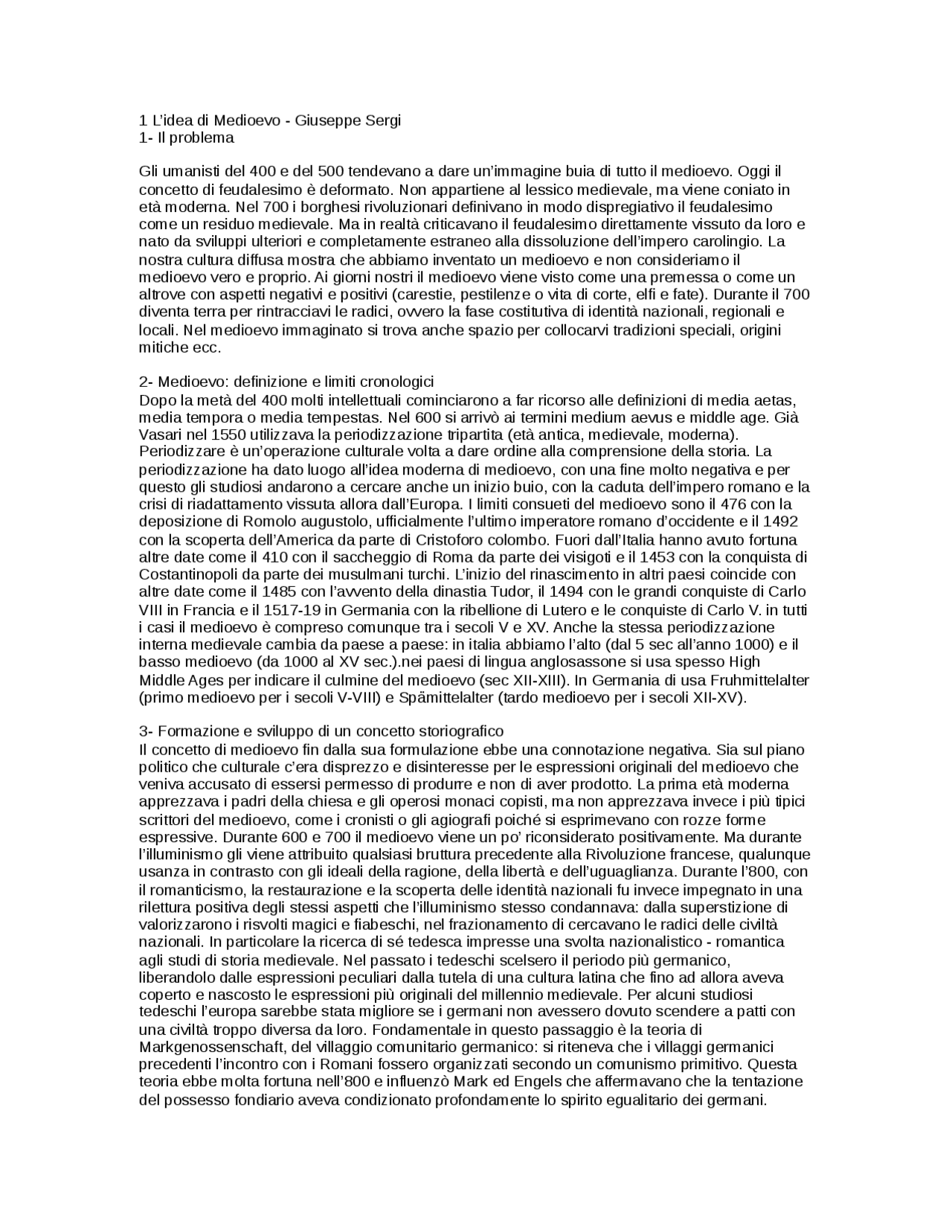 Sergi Lidea Di Medioevo Docsity