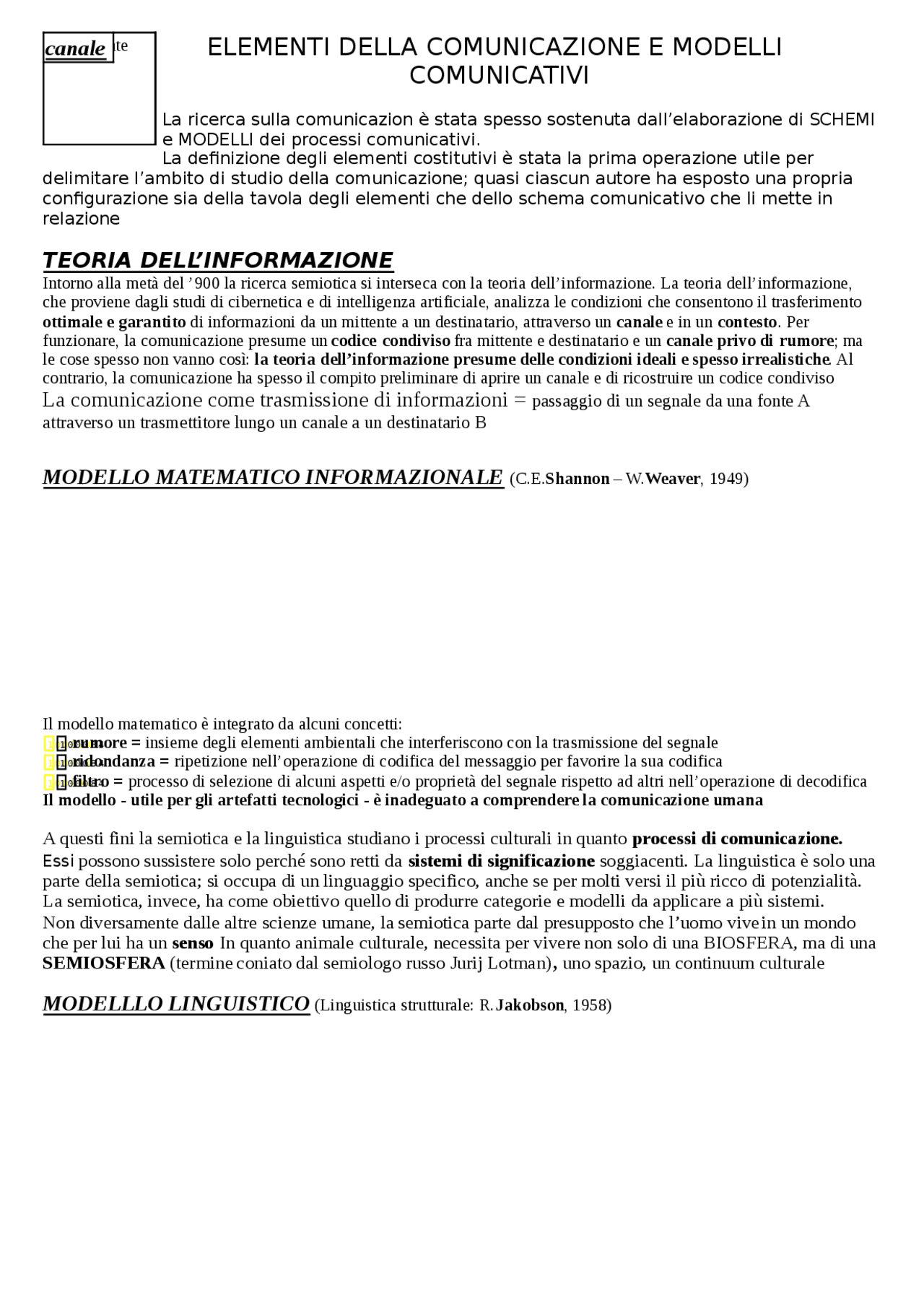 Elementi della comunicazione e modelli comunicativi - Docsity