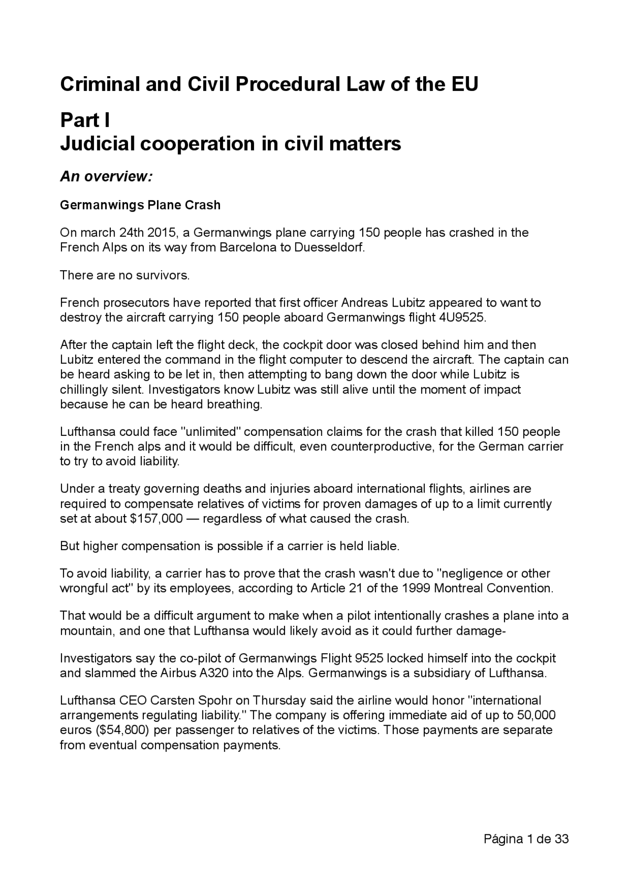 Civil procedural law eu part 1 - Docsity