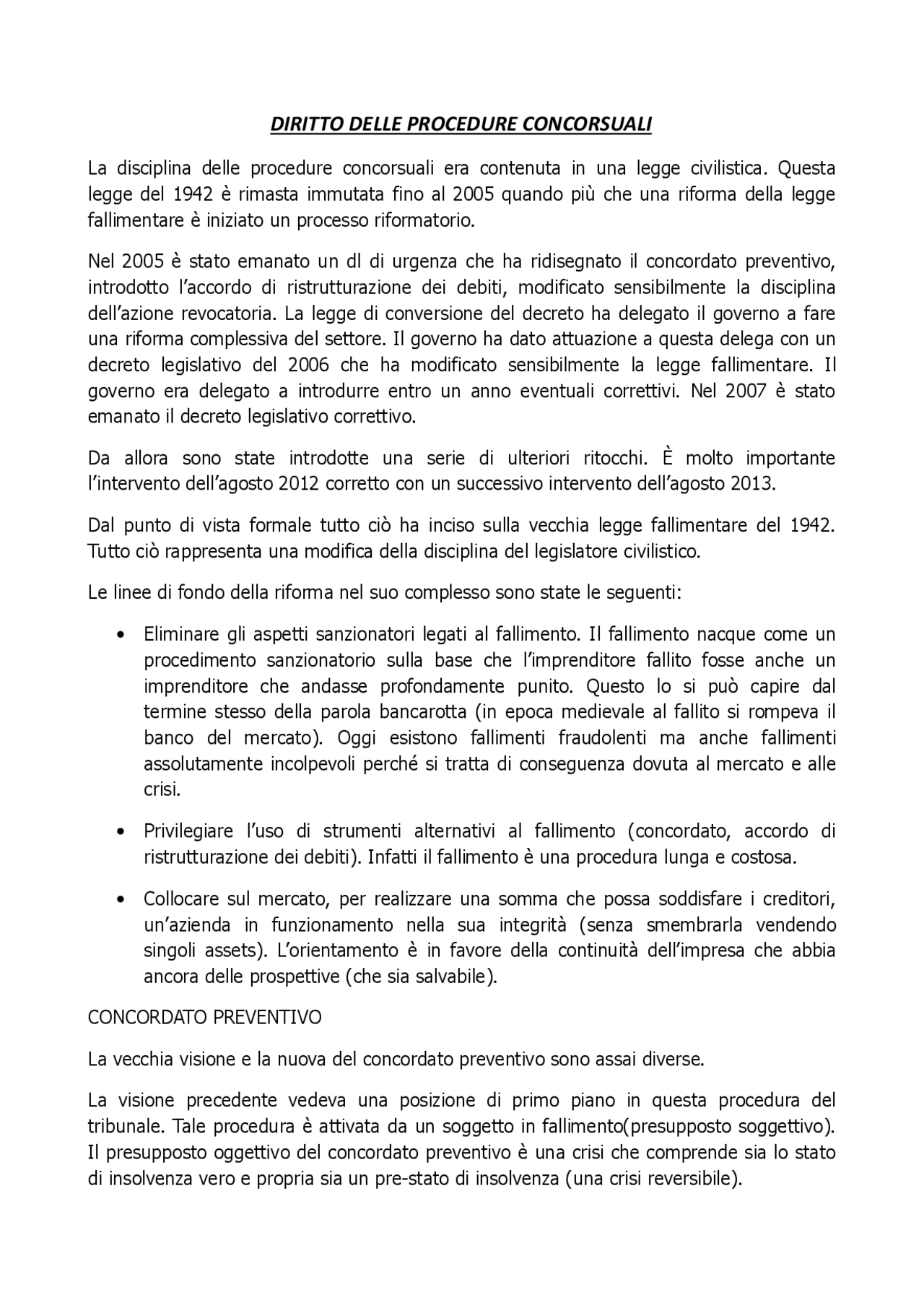 Diritto Delle Procedure Concorsuali Docsity