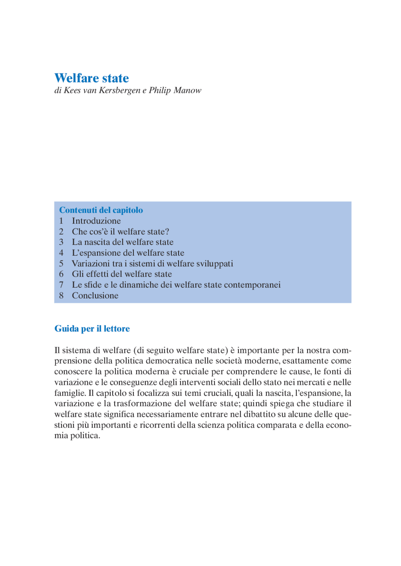 Il Welfare State - Scienza Politica - Caramani - Capitolo 17 - Docsity