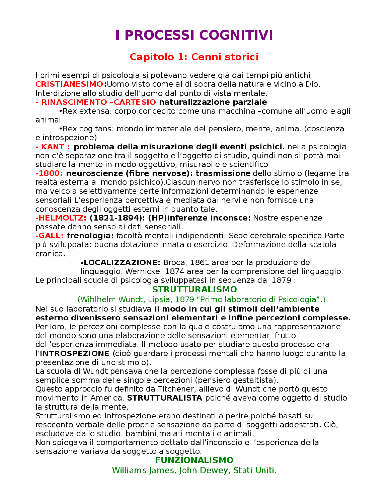Riassunto de "I processi cognitivi" -Roberto Nicoletti e Rino Ruminati - Docsity