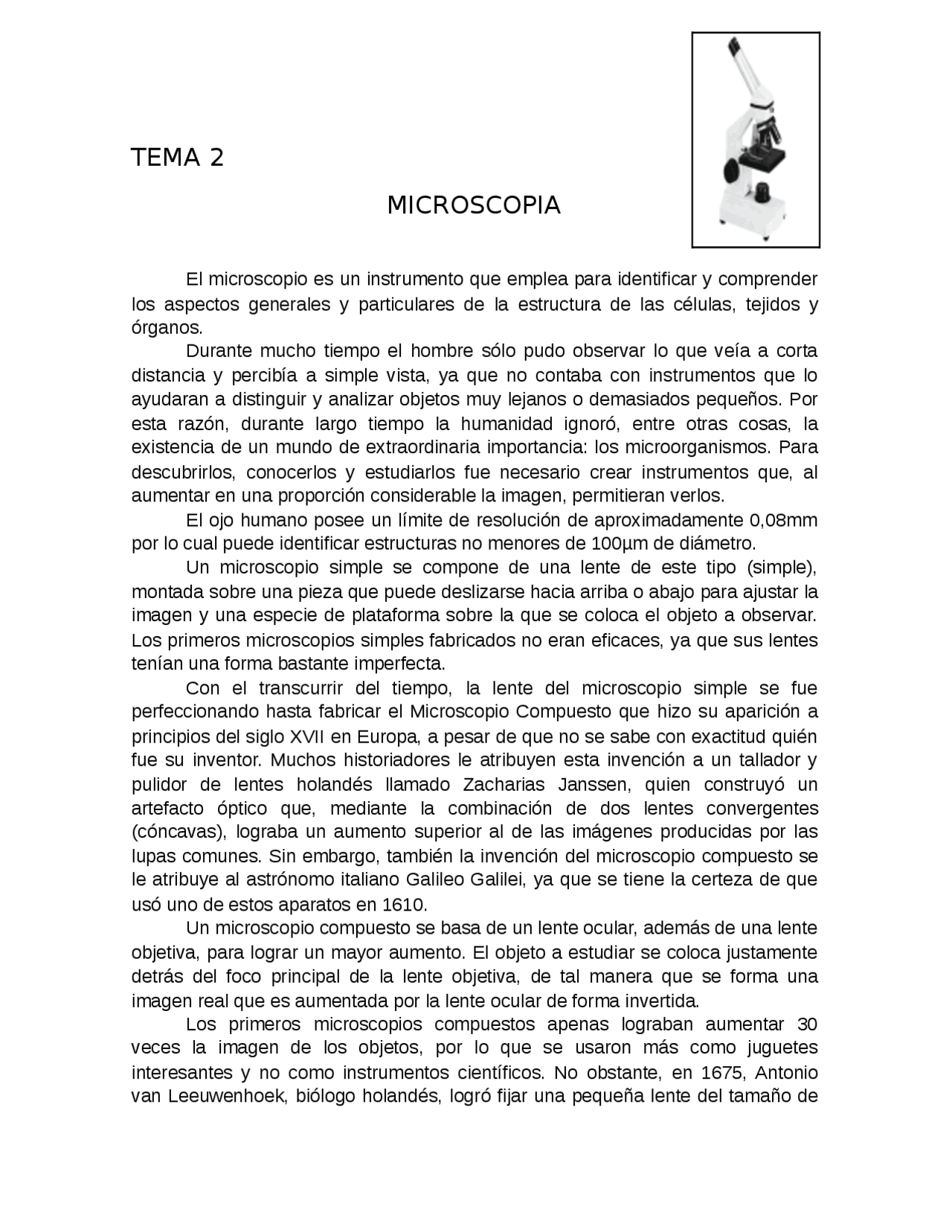 Histología Microscopia Docsity