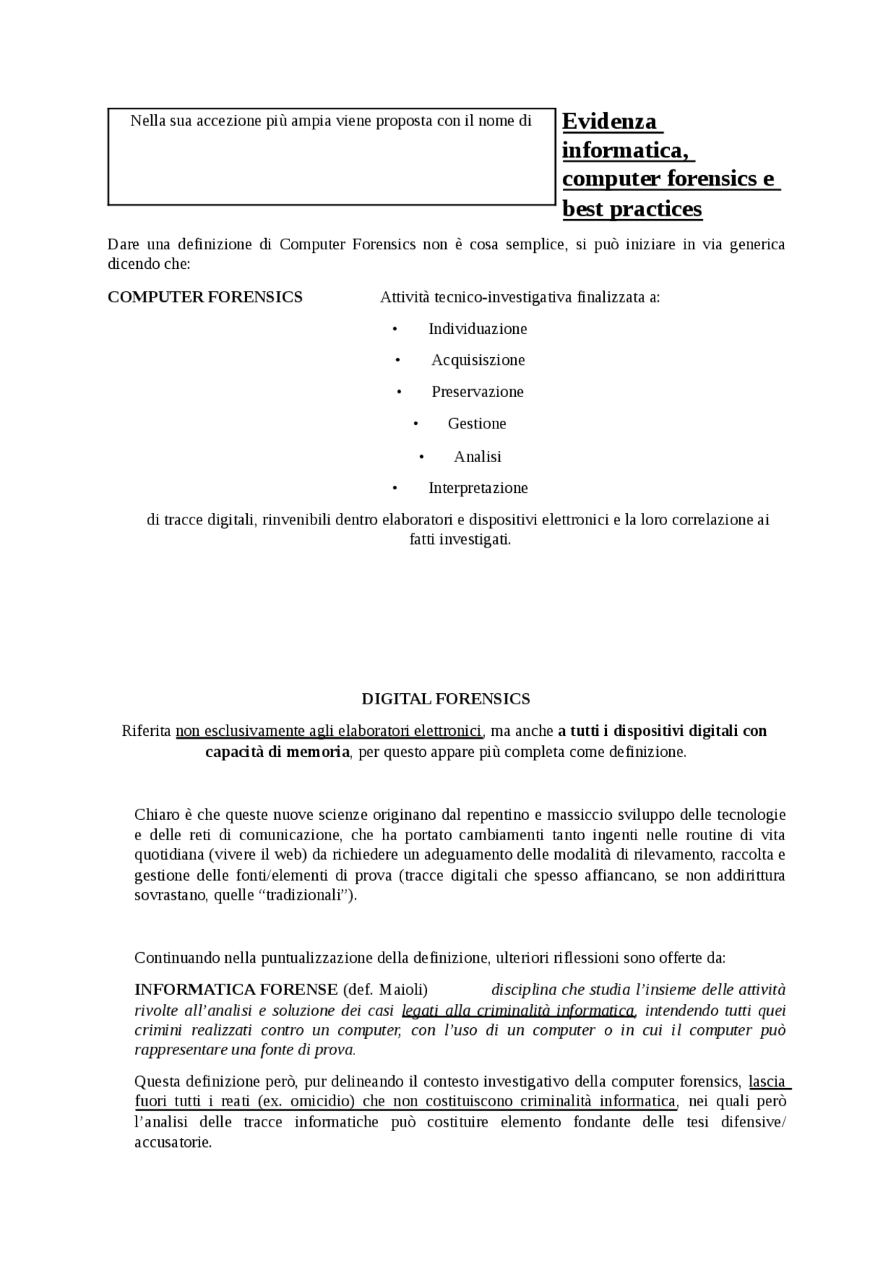 Evidenza informatica - Docsity