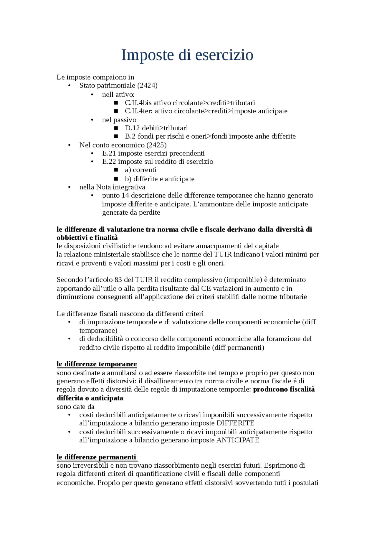 Bilanci Aziendali Imposte Riassunto Docsity
