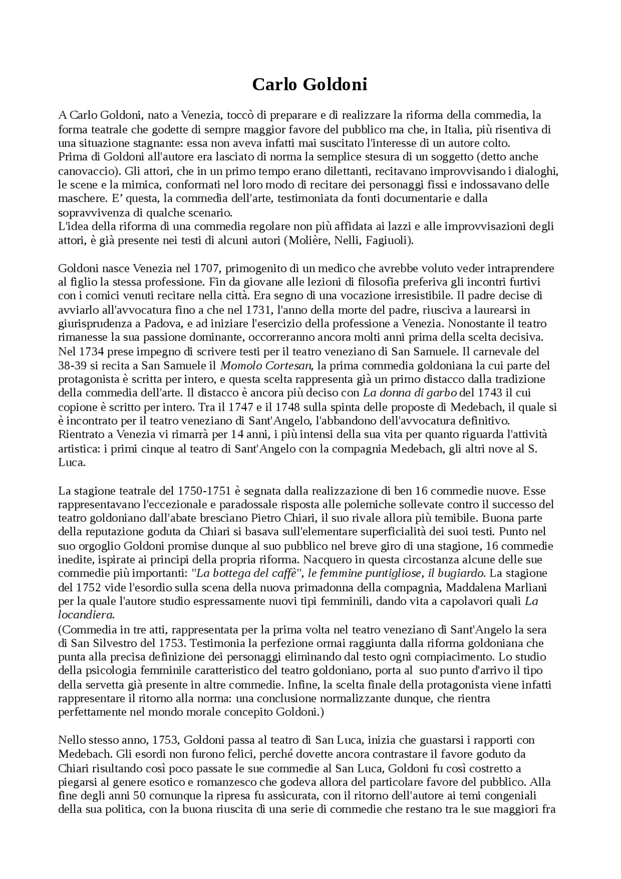 Goldoni Parini E Alfieri Docsity