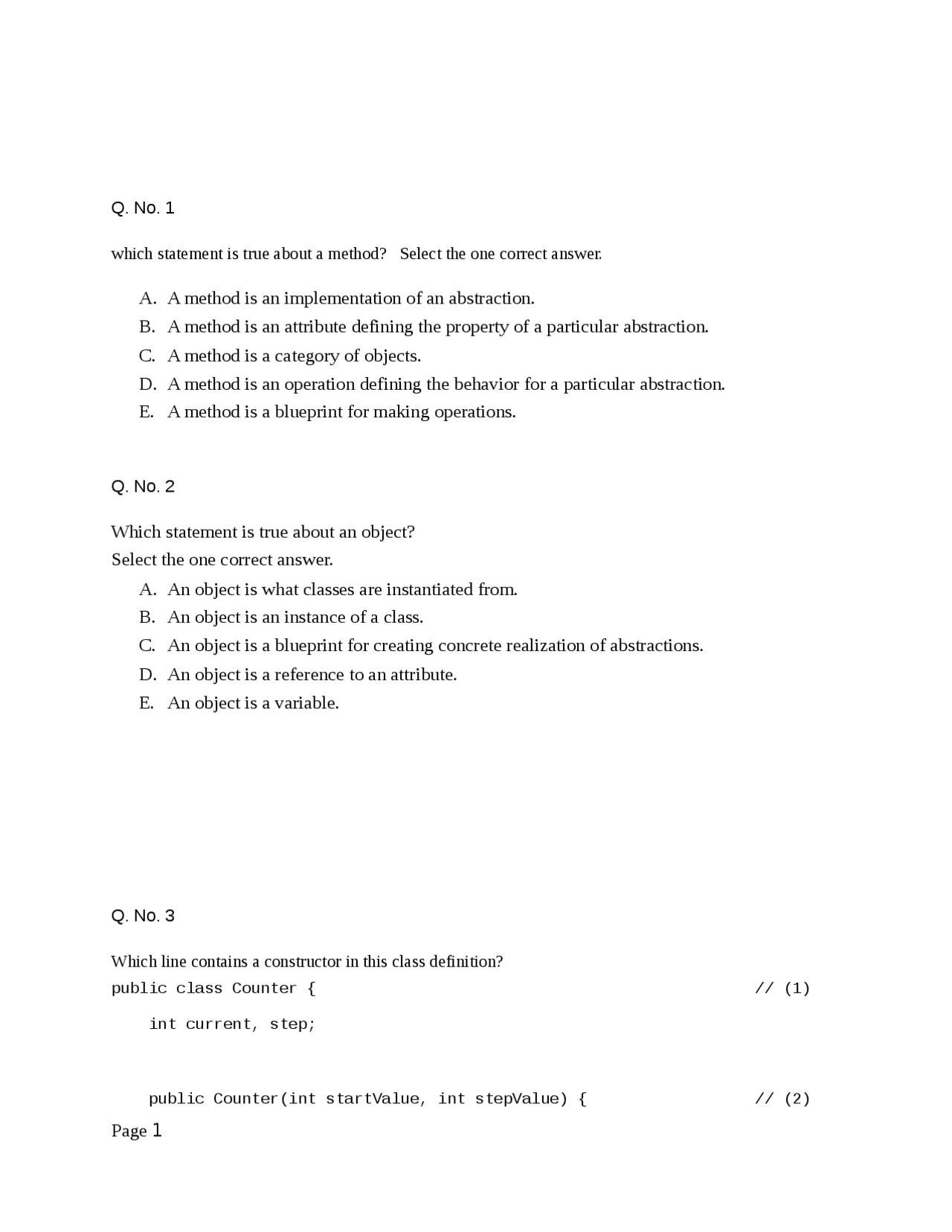Java sample qns - Docsity