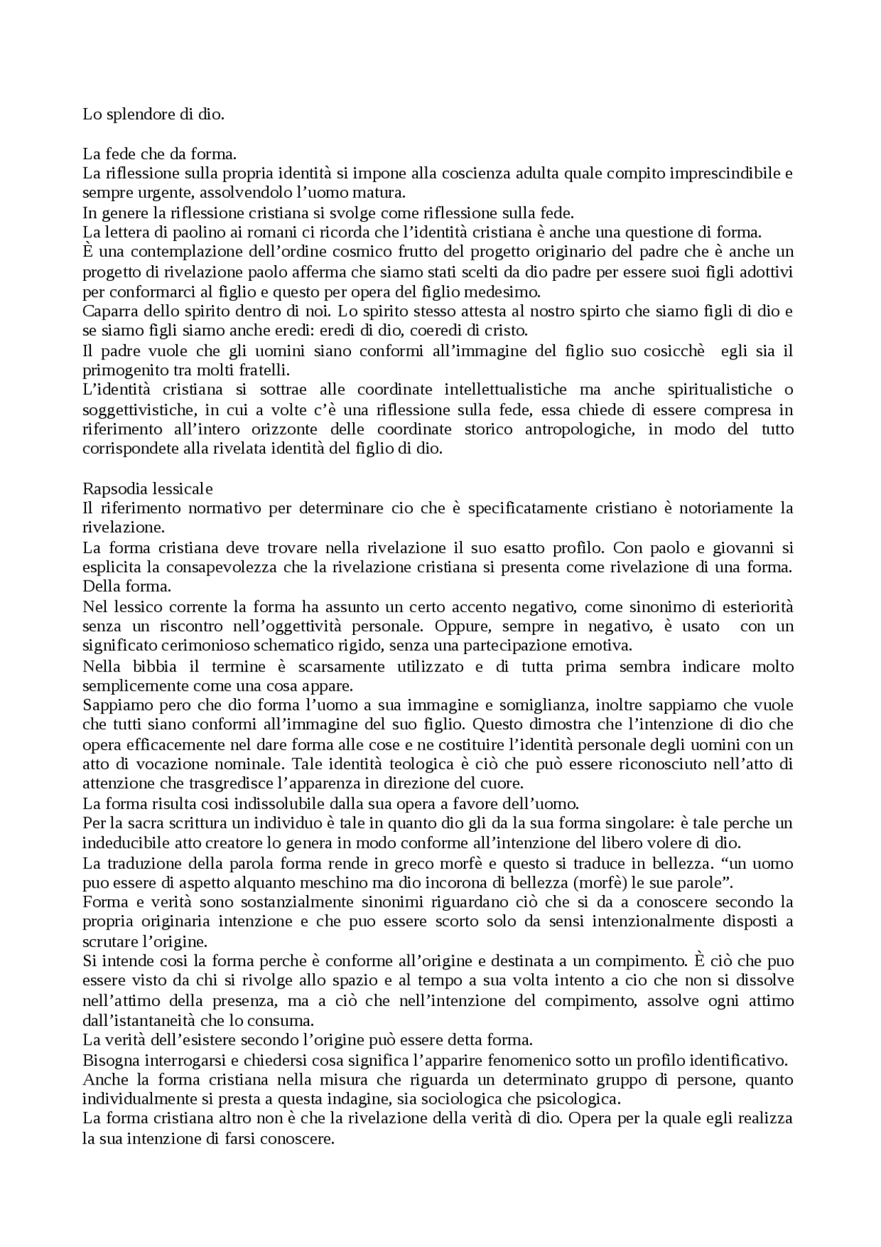 Lo Splendore Di Dio Docsity