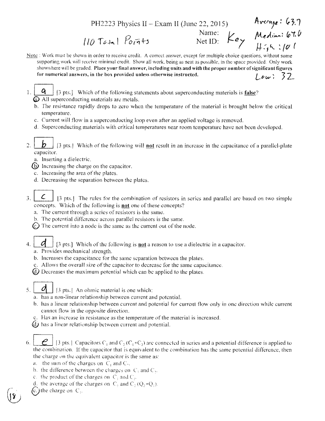 Exercices Solved In Physics Ii Exam June 2015 Ph 2223 Docsity