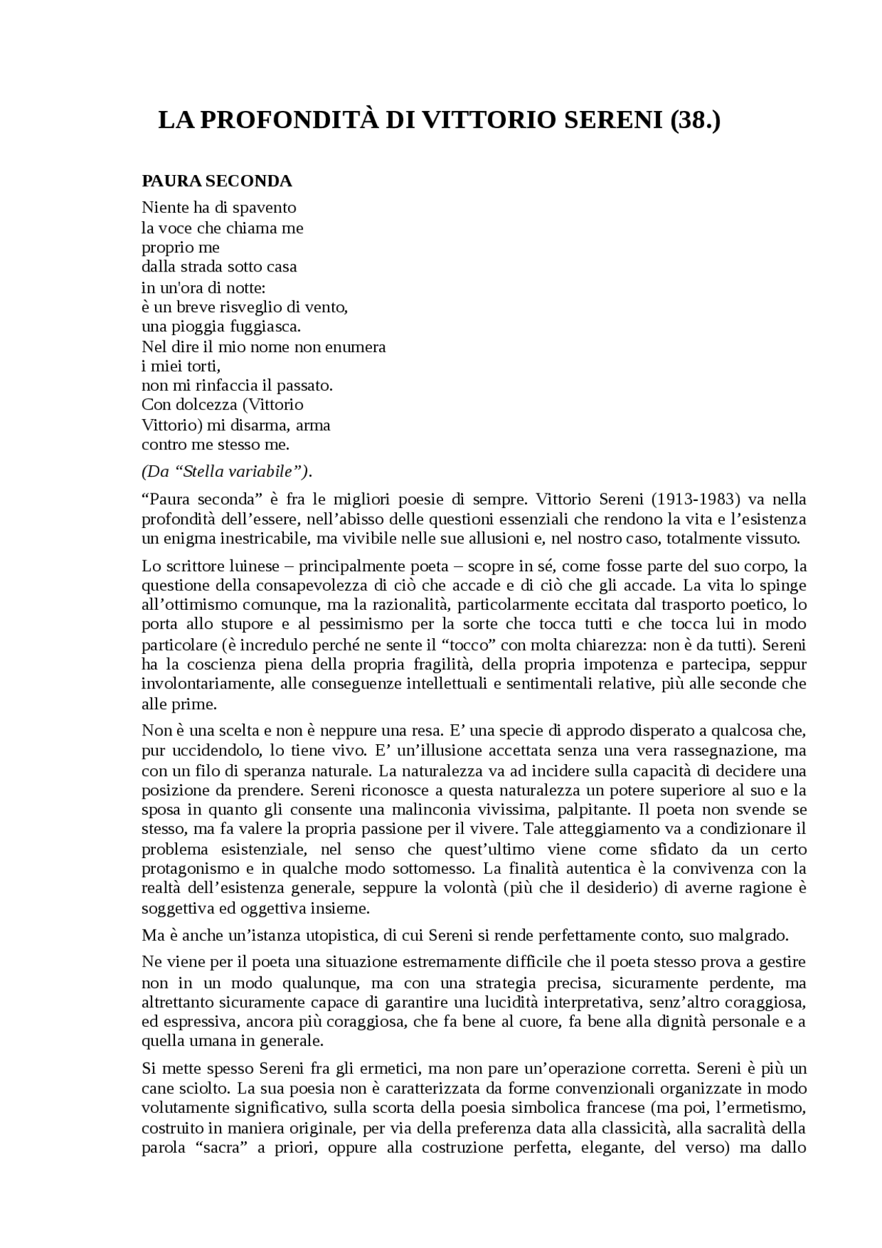 Vittorio Sereni Docsity