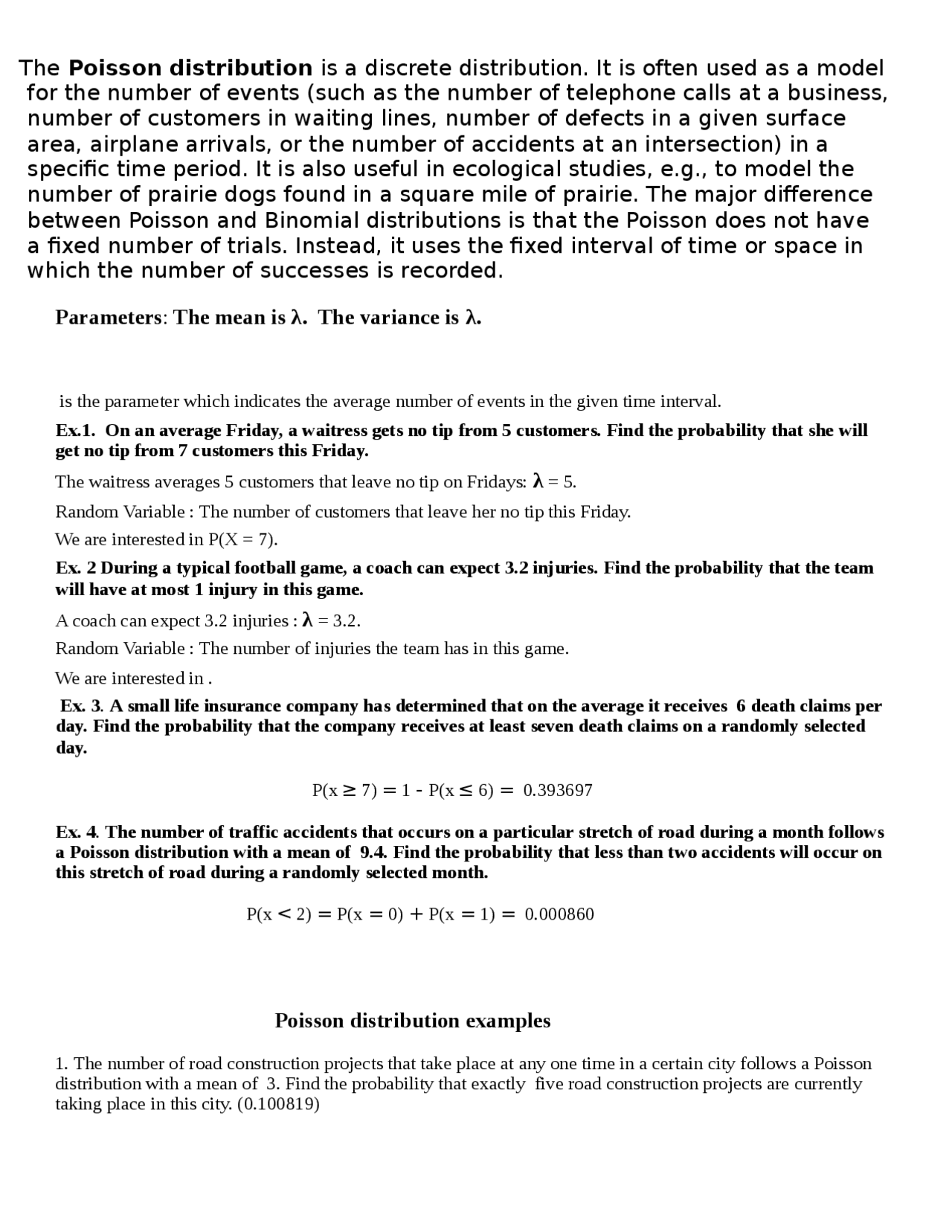 Poisson distribution examples - Docsity