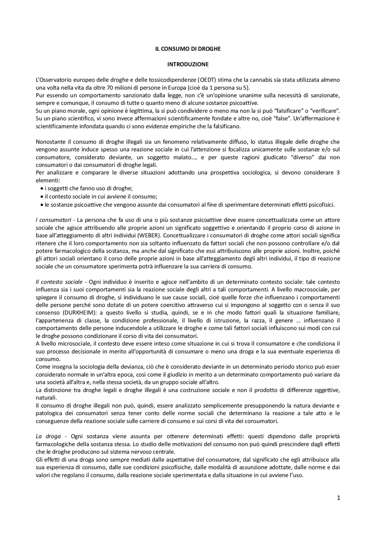 Riassunto Il Consumo Di Droghe Scarscelli Docsity