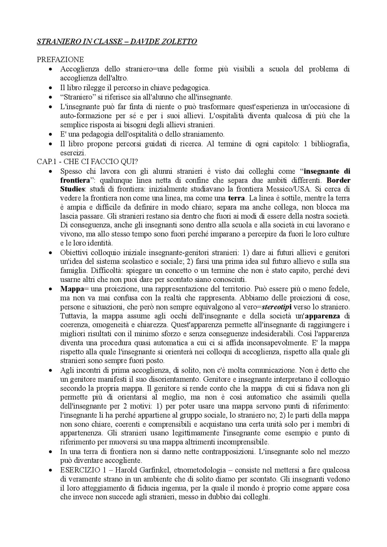 Straniero In Classe Zoletto Riassunto Docsity