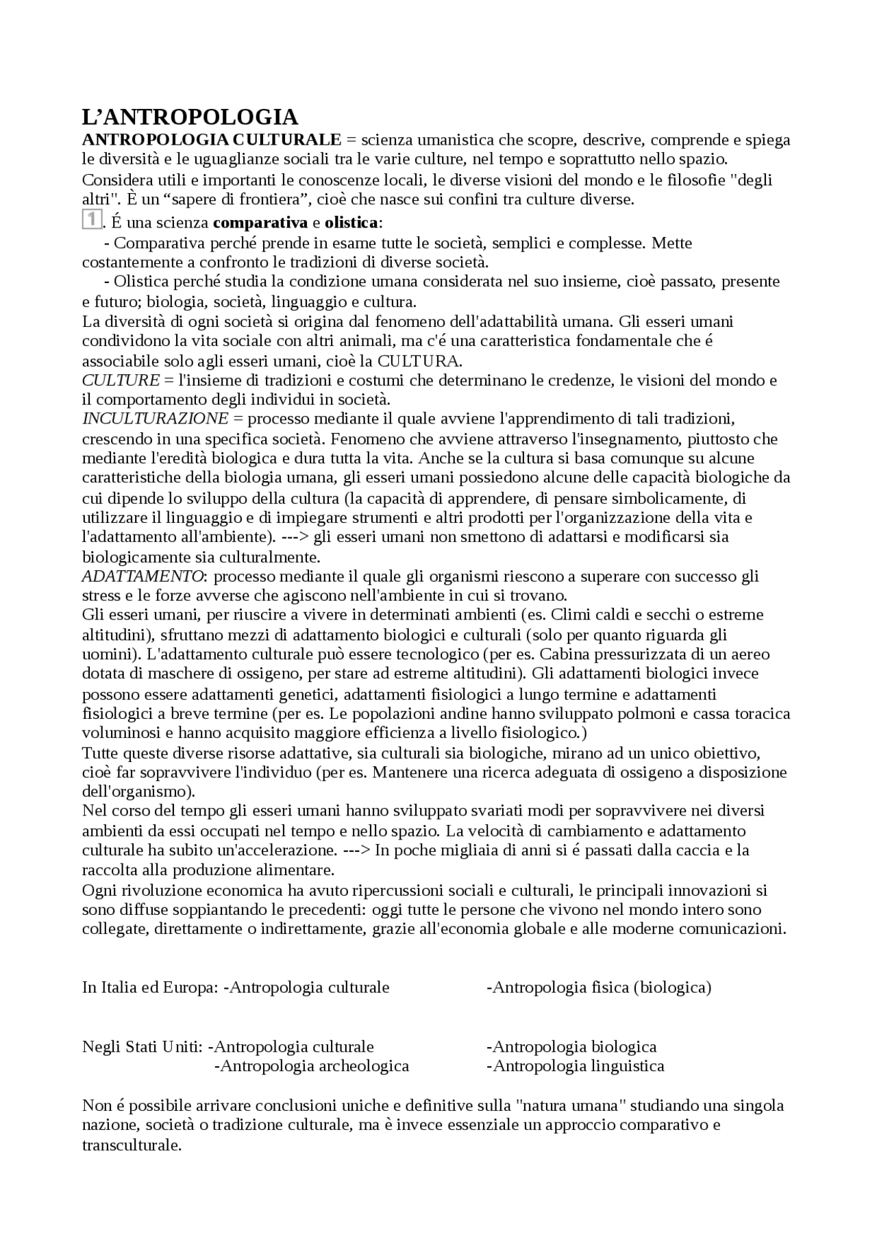 Riassunto Kottak Bonato Docsity