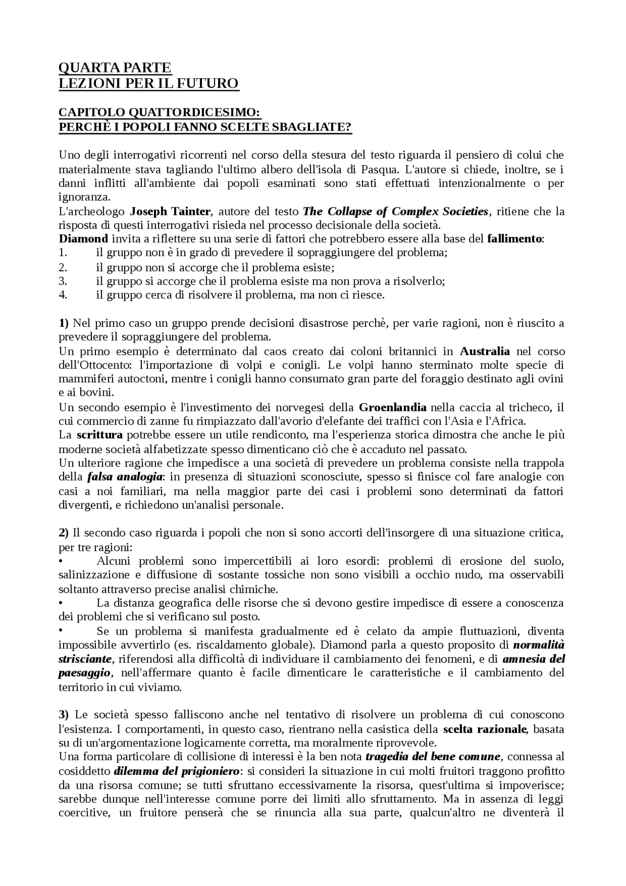 Riassunto Collasso Jared Diamond Cap 14 Docsity