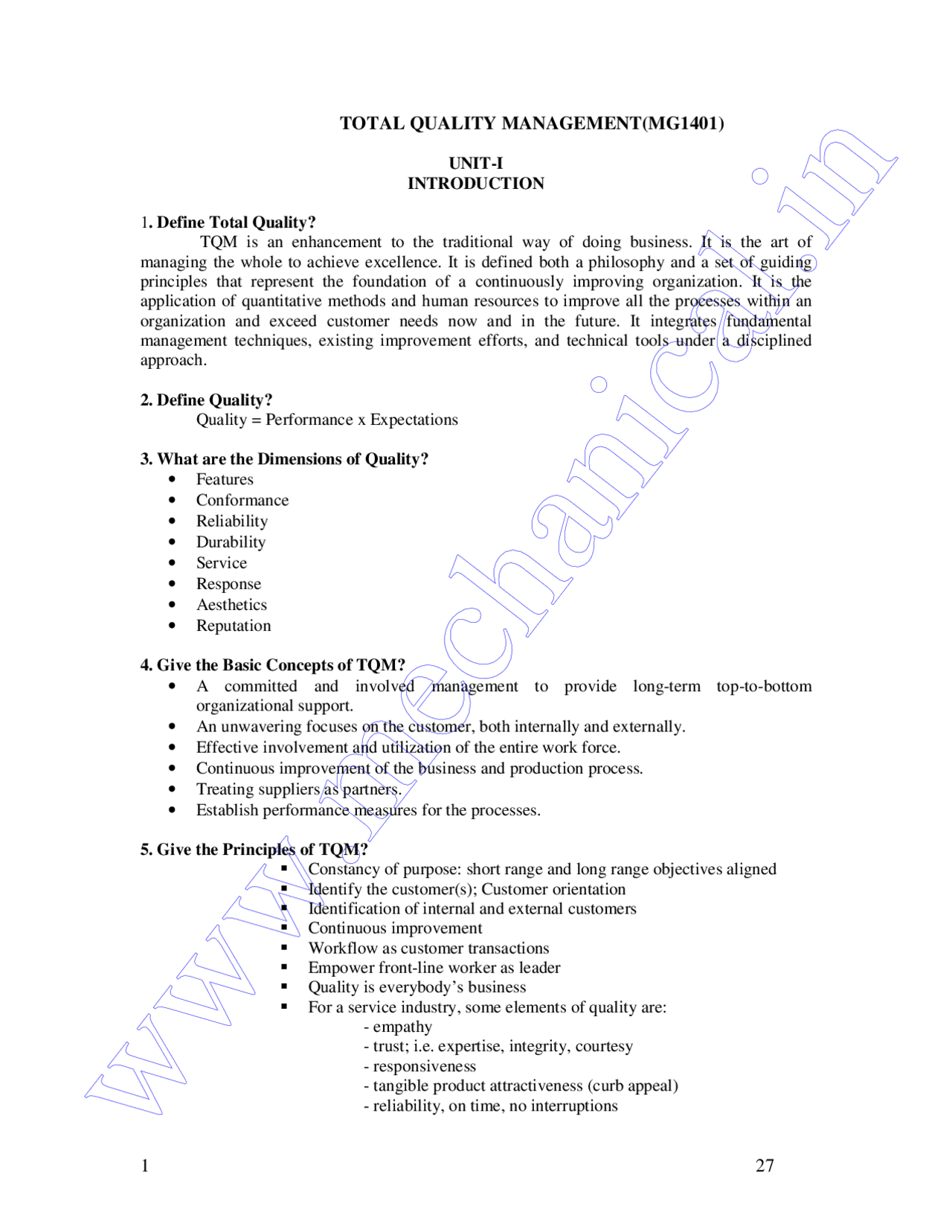 Solved questions | Lecture notes Mechanical Engineering | Docsity