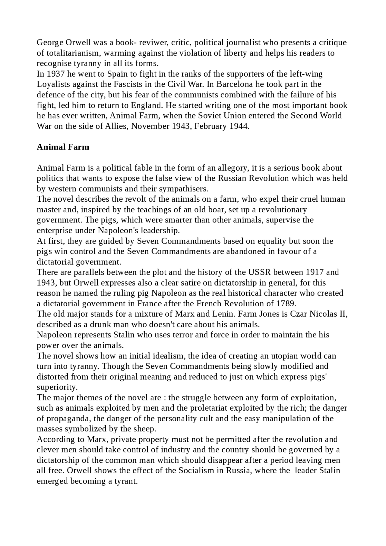 Animal farm by G. Orwell - Docsity