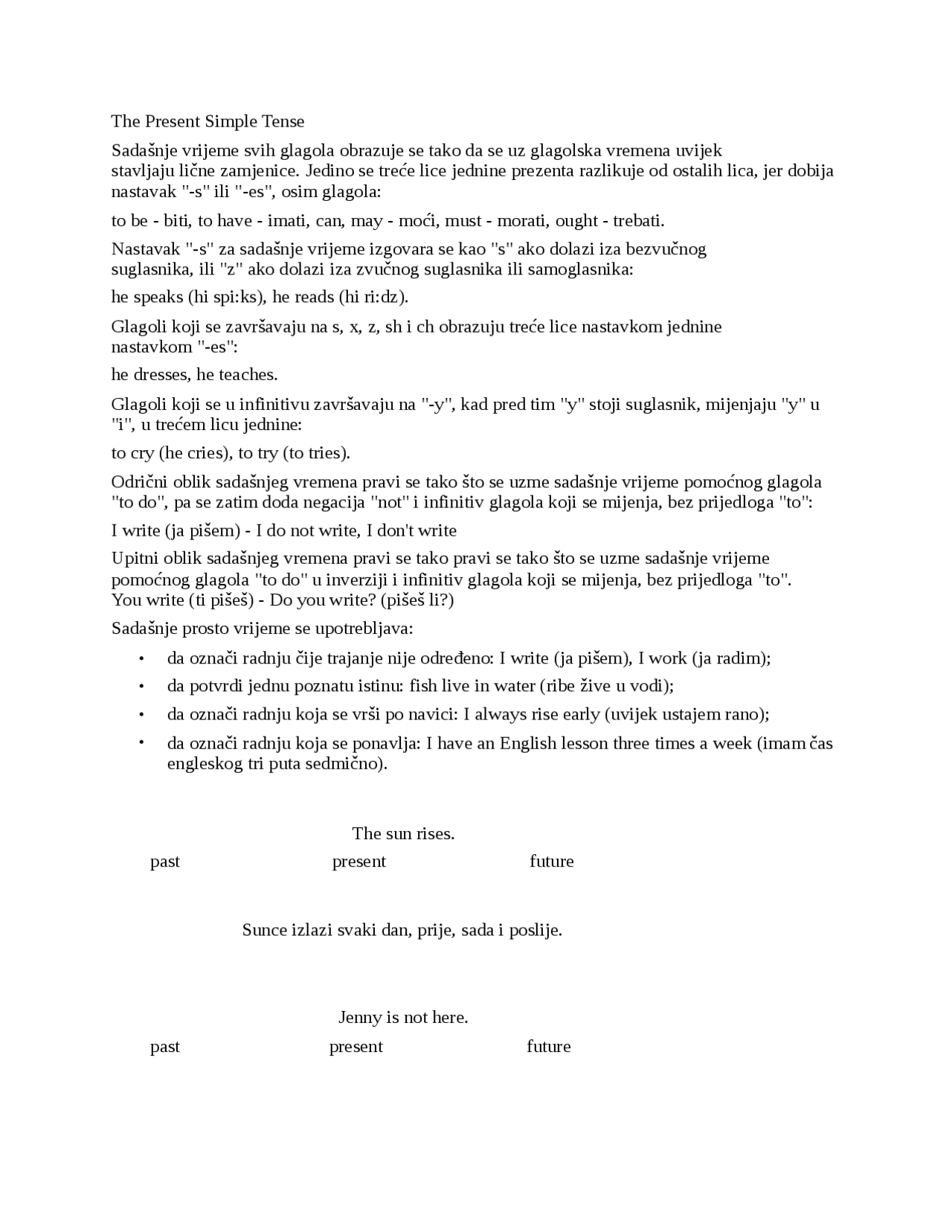 The present simple tense | Beleške' predlog Engleski jezik - Docsity