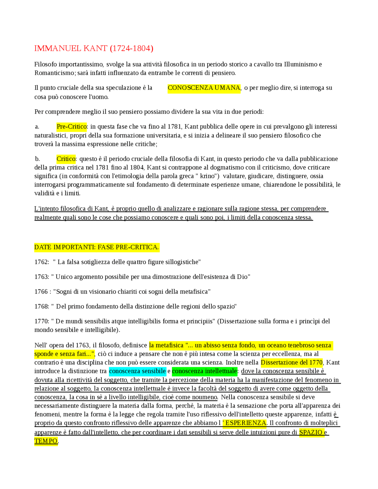 Appunti Su Kant Docsity