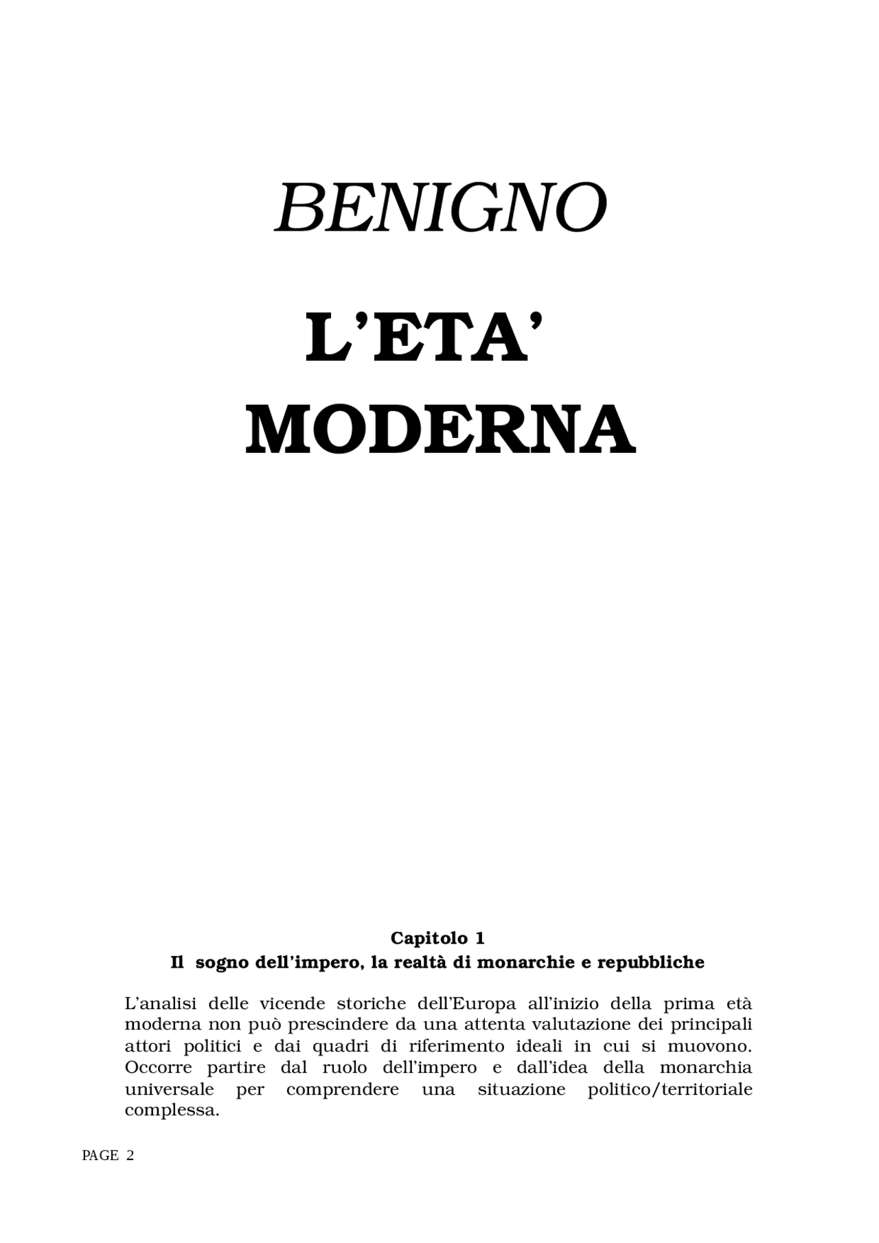 Riassunto Letà Moderna Benigno Docsity