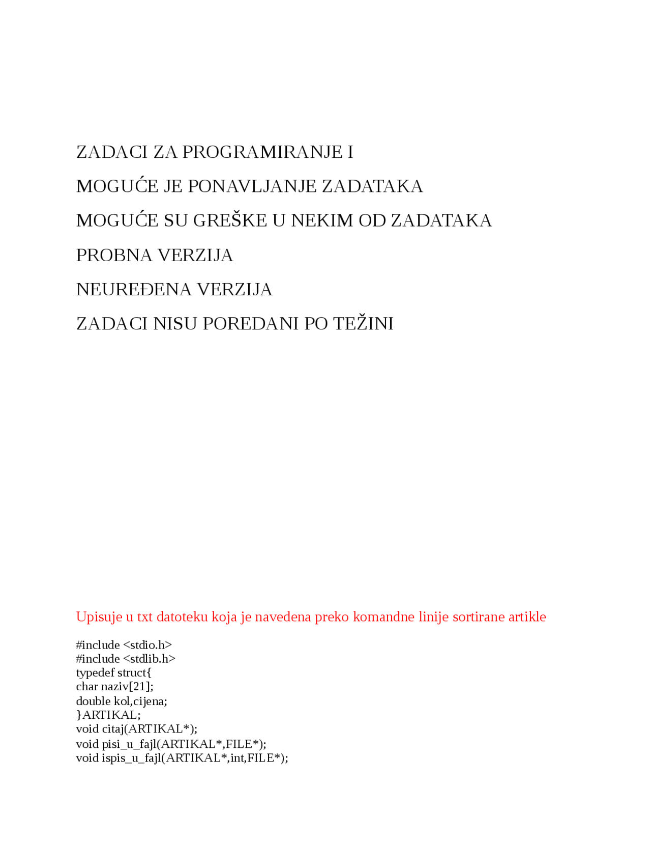 Zbirka Za Programiranje 1i2 Vežbe Predlog Programiranje Docsity