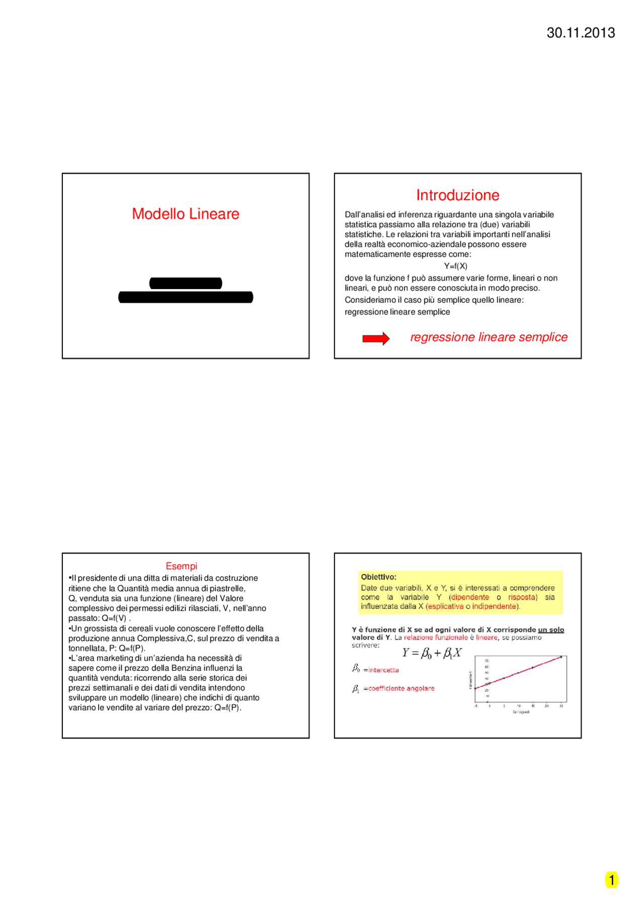 Il modello di regressione lineare semplice - Docsity