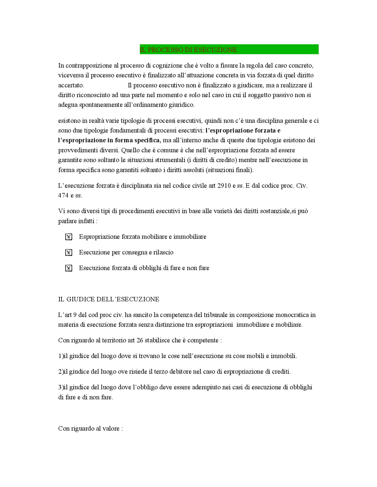 Riassunto Punzi Il Processo Esecutivo Docsity