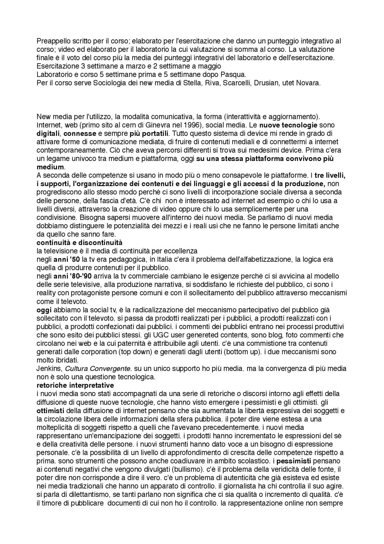 Riassunto Linguaggi E Strumenti Dei Nuovi Media Docsity