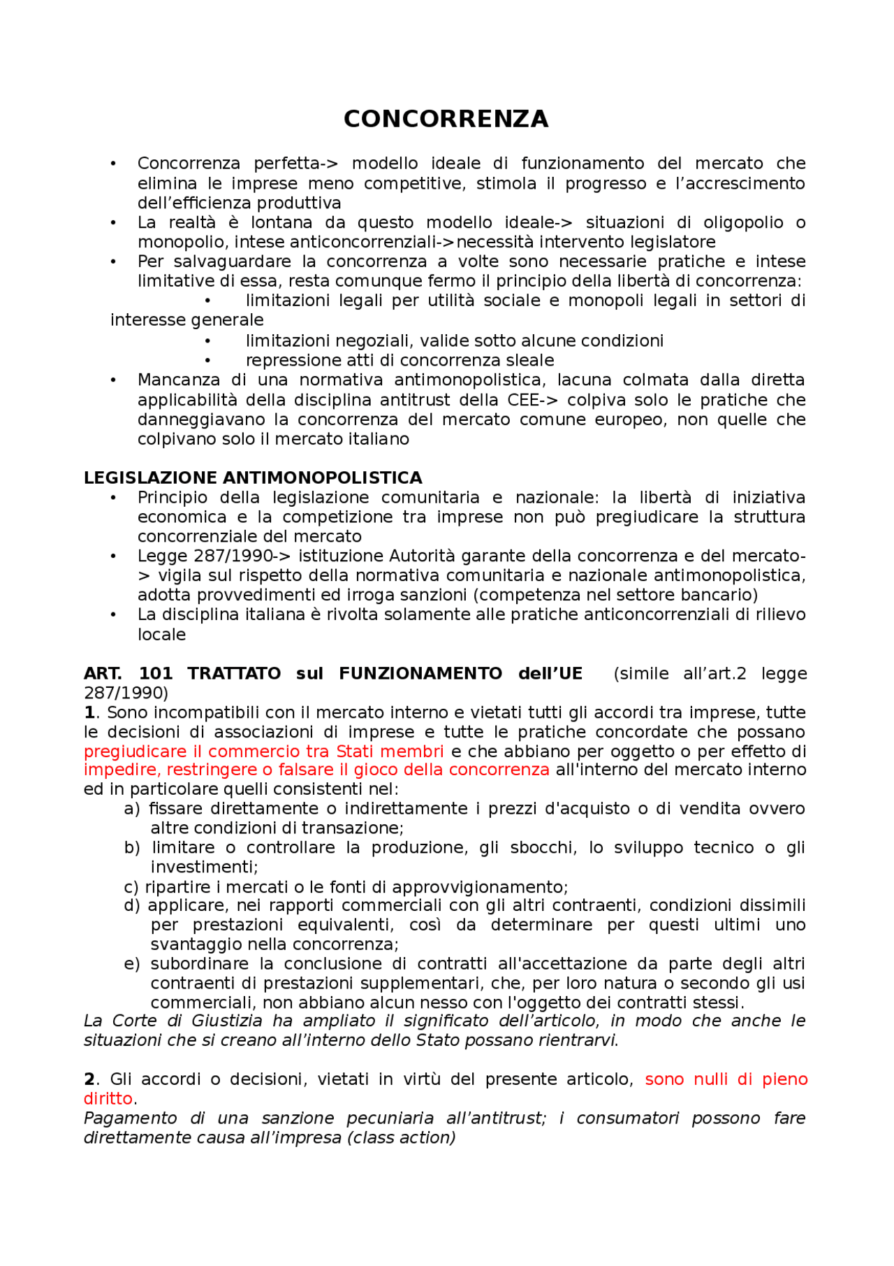 La libera concorrenza - Docsity