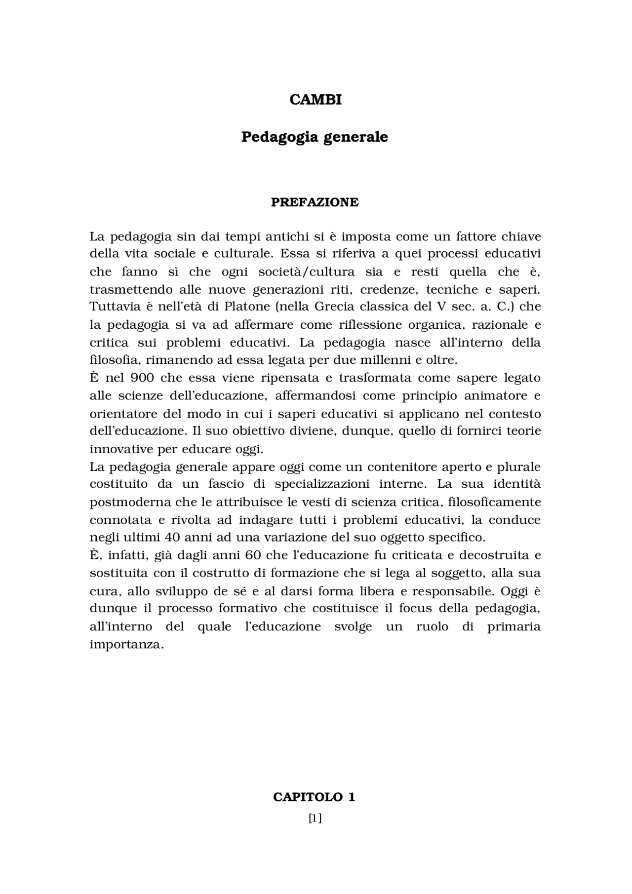 Pedagogia Generale Cambi Docsity