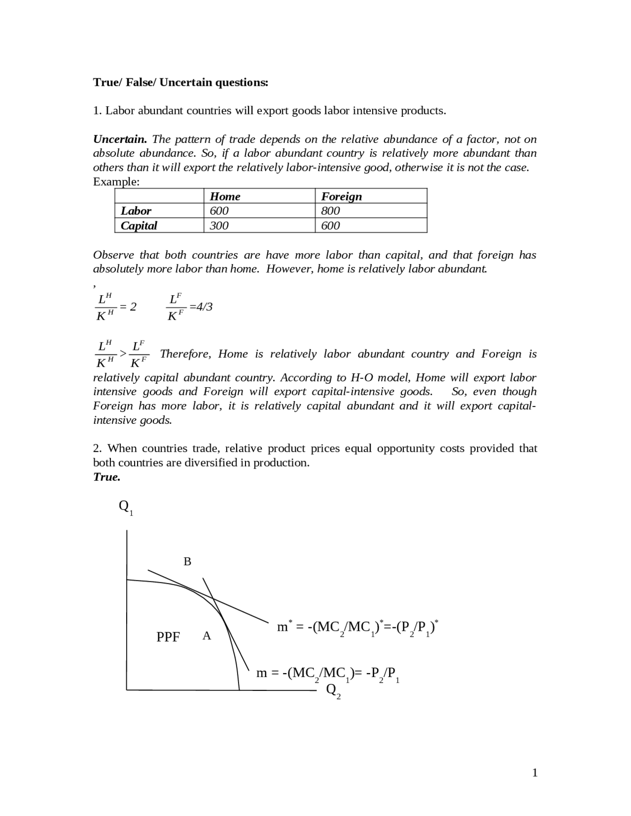 Homework #2 with Answers - International Trade | ECON 37000 - Docsity