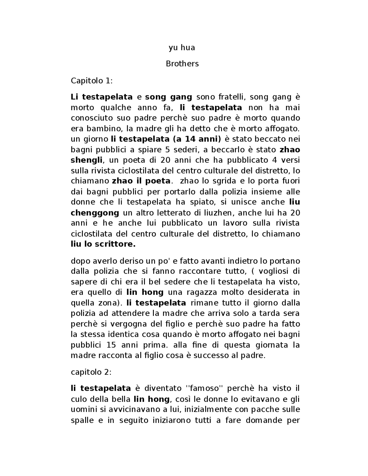 Riassunto Brothers Yu Hua Docsity