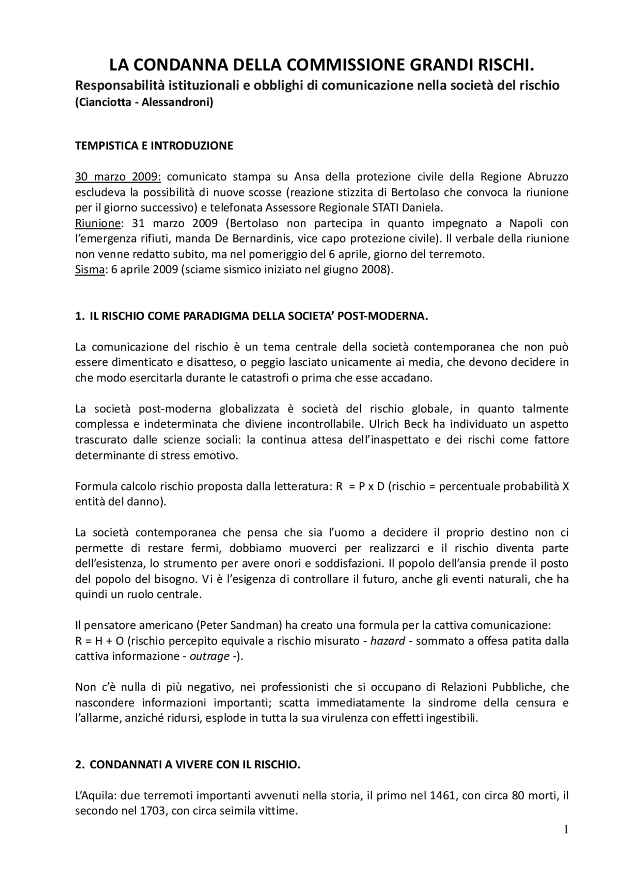 La condanna della commissione grandi rischi - Docsity