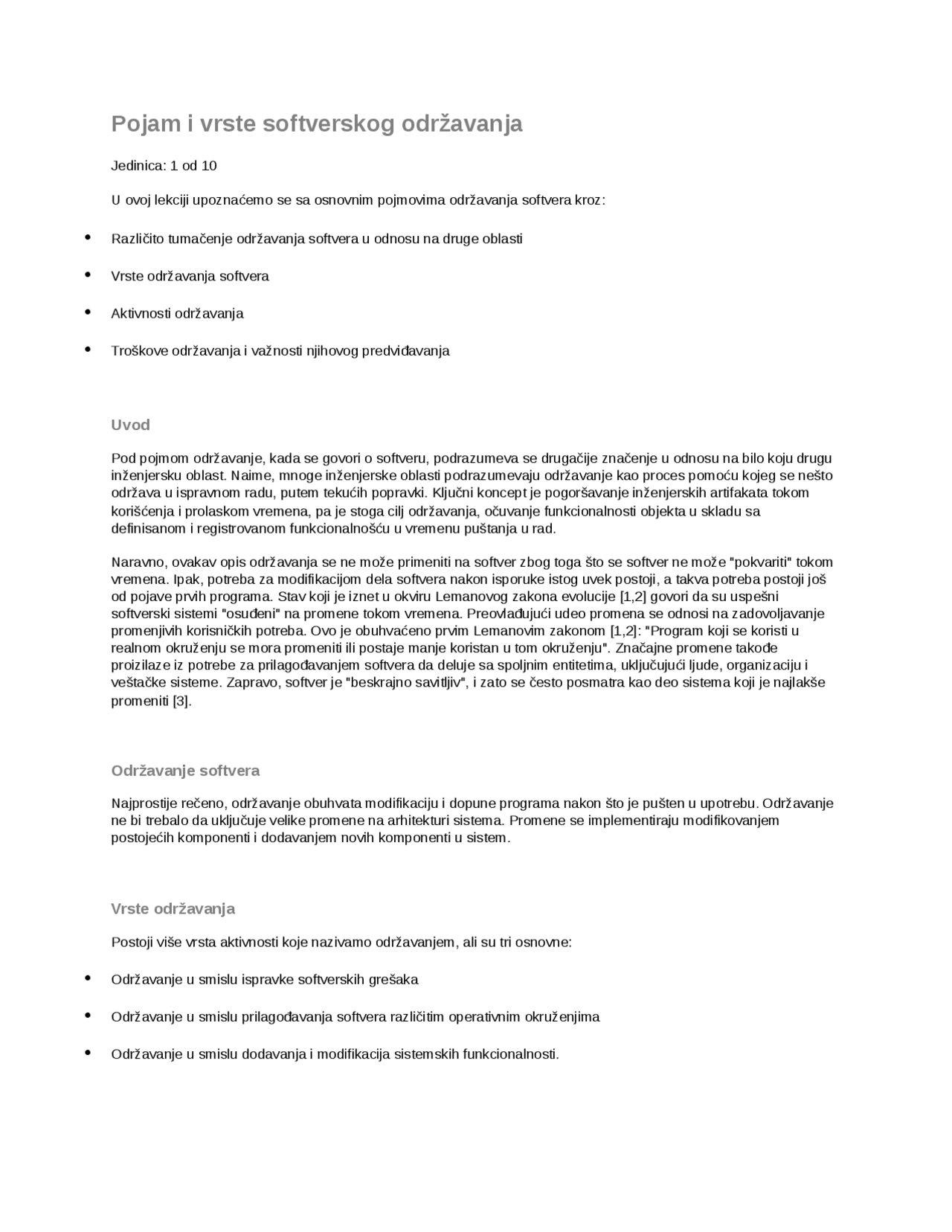 Pojam i vrste softverskog održavanja | Maturalni radovi' predlog Informatika - Docsity