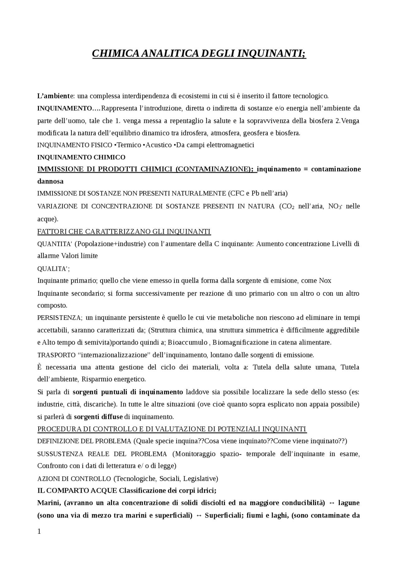 Appunti Chimica Analitica Degli Inquinanti Docsity