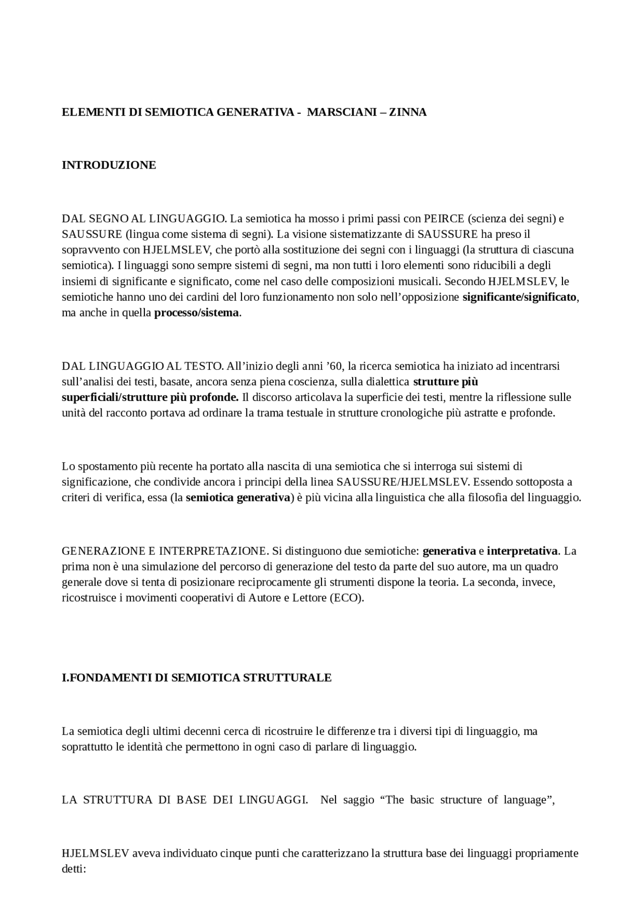 Riassunto Elementi Di Semiotica Generativa Docsity
