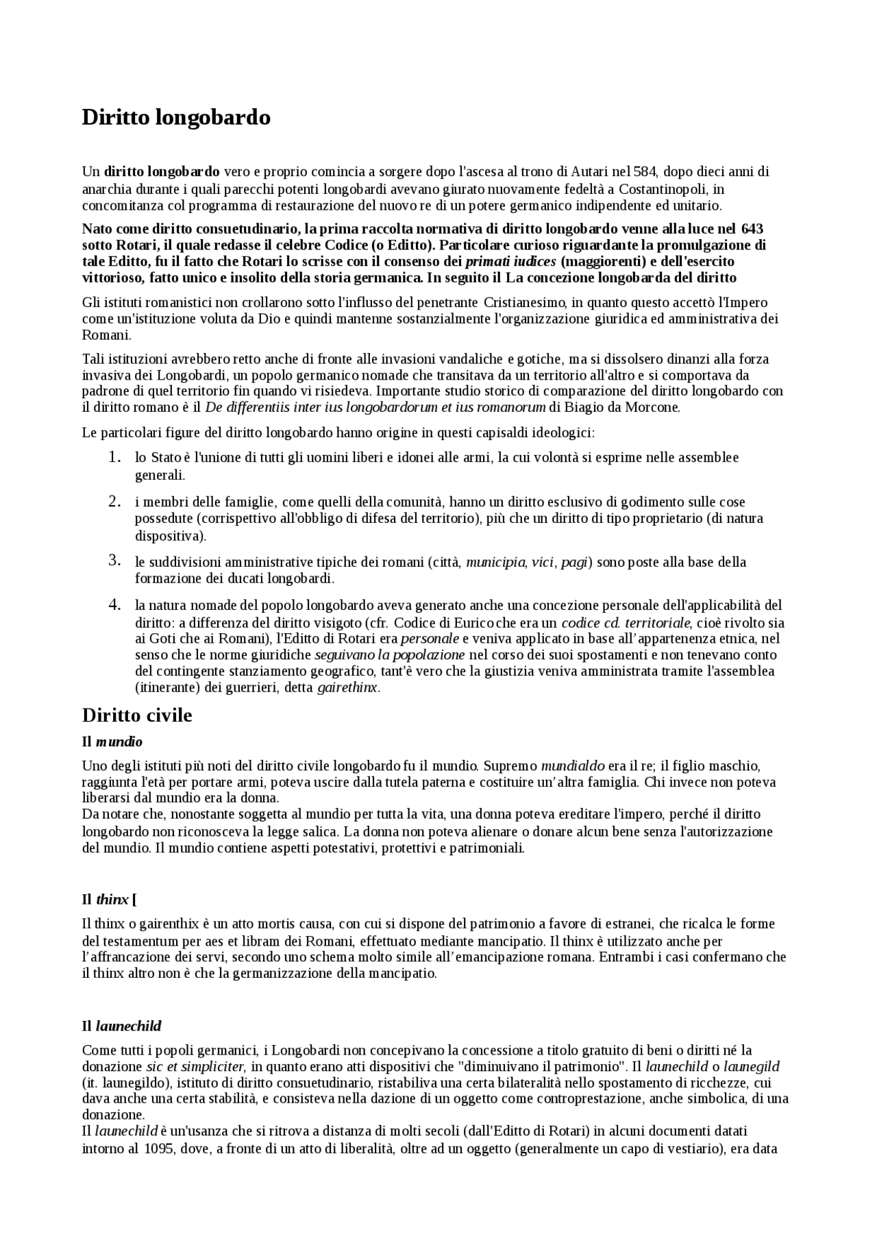 Diritto Longobardo Docsity