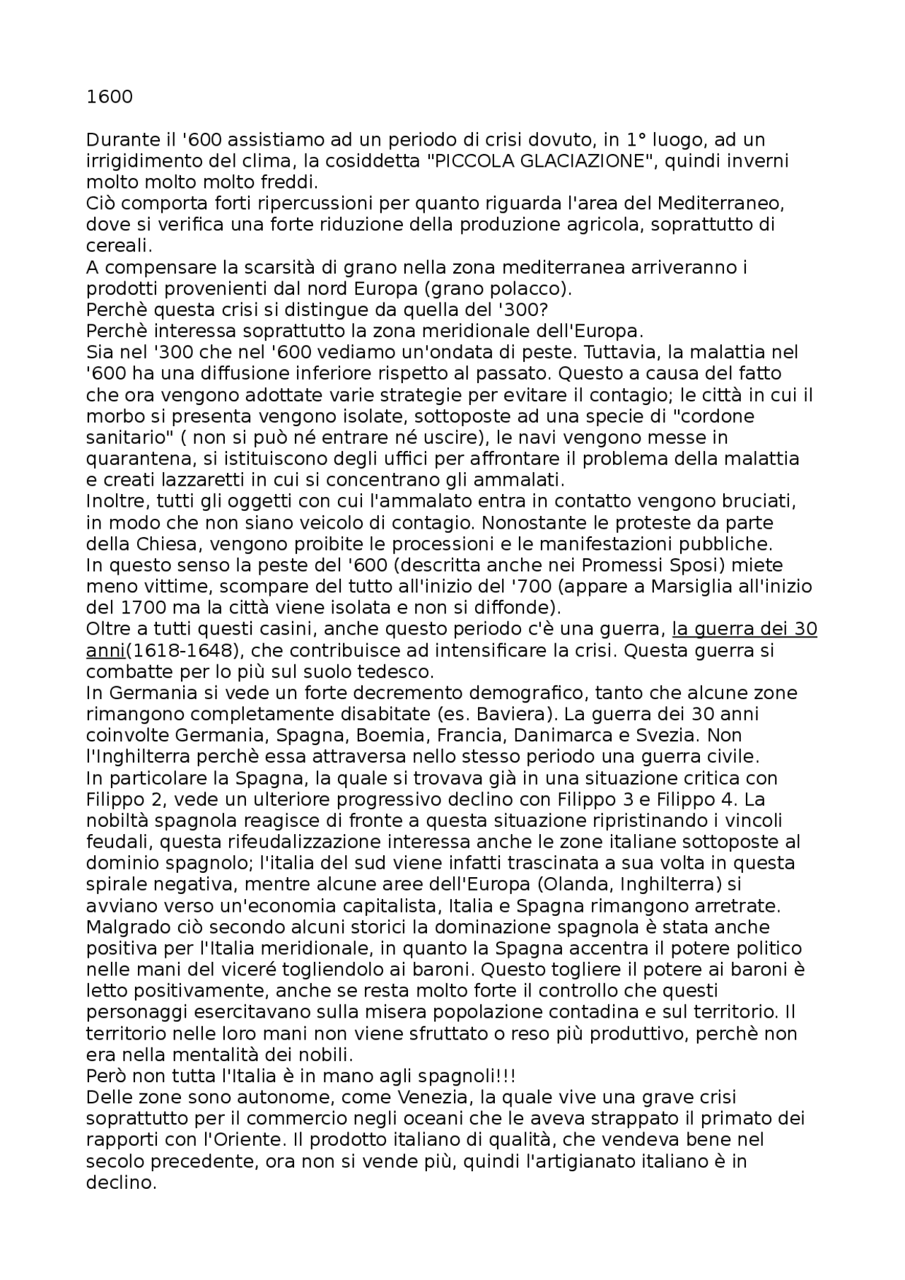 Appunti Di Storia Sul Seicento Docsity