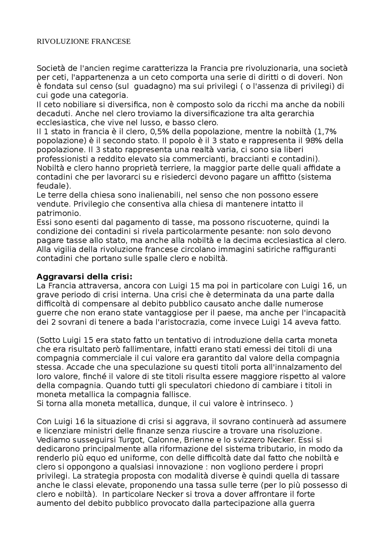 Appunti Su Rivoluzione Francese E Napoleone Docsity