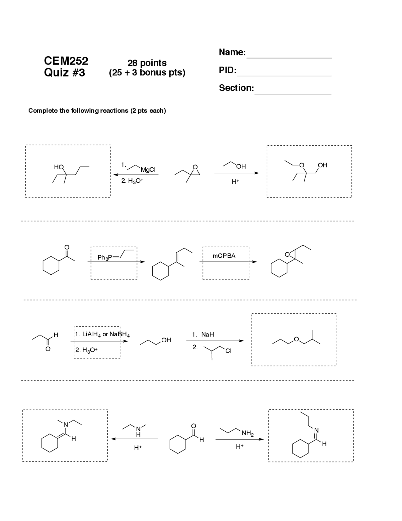 Short Questions Quiz 3 Organic Chemistry Ii Cem 252 Docsity