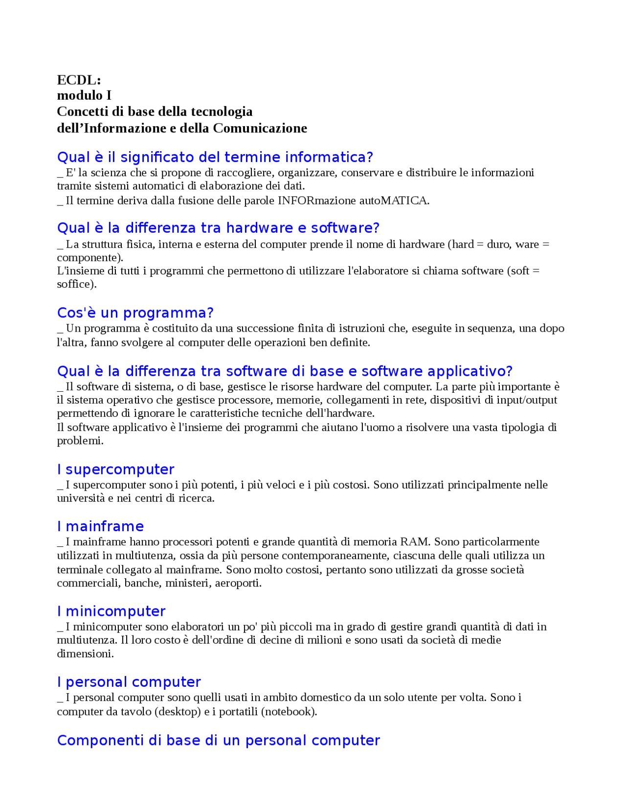 Hardware - Dispensa di informatica giuridica | Dispense di Informatica Giuridica | Docsity