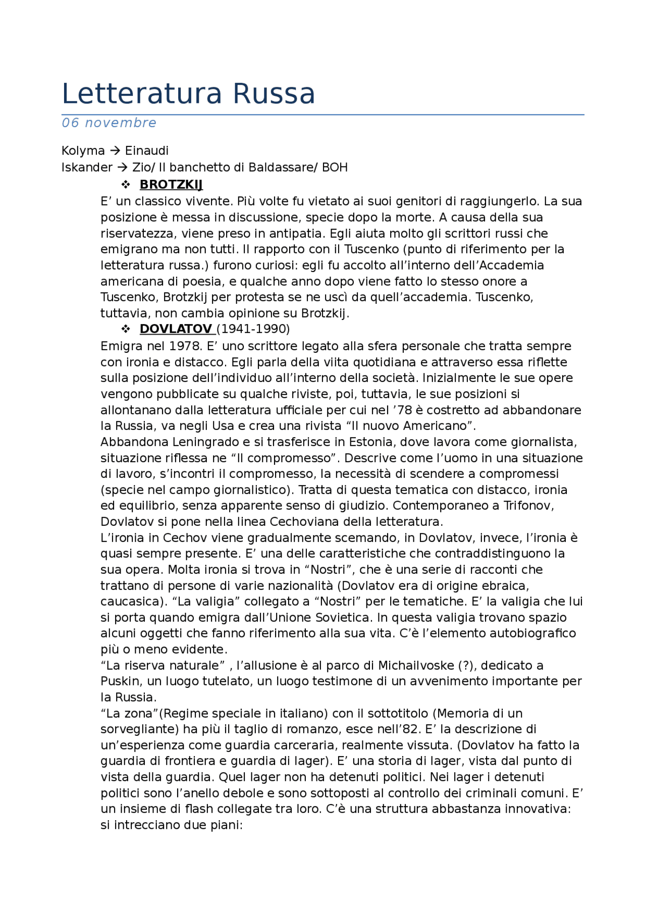 Letteratura Russa Docsity